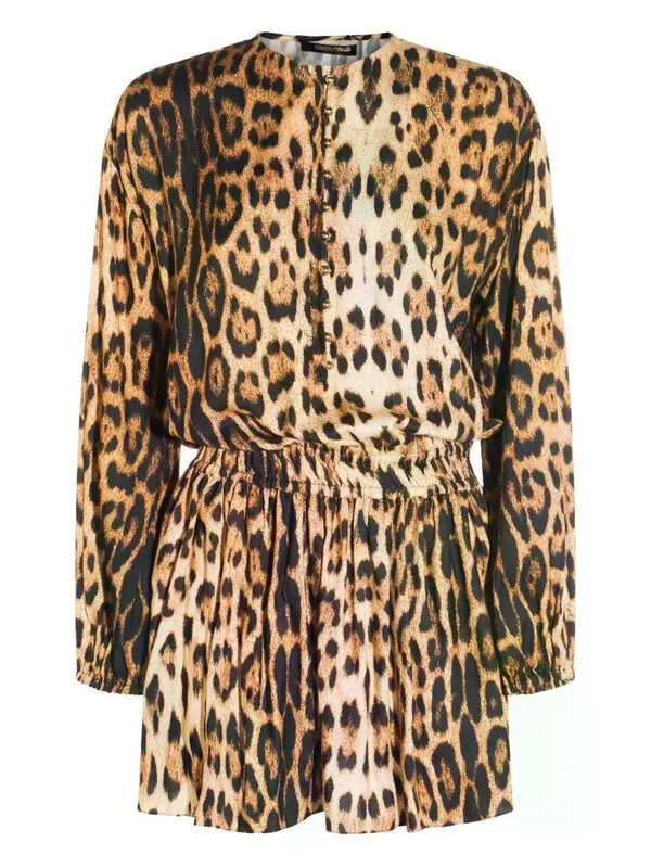 Roberto Cavalli Leopard-print Long-sleeve Dress
