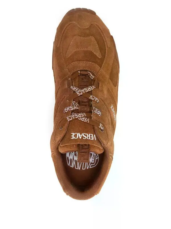 Versace Galaxia Suede Low Top Lace Up Sneakers - Brown