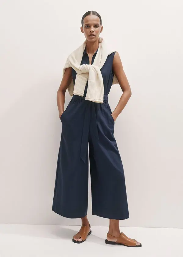 ME+EM Crease-less Linen Sleeveless Jumpsuit With Belt