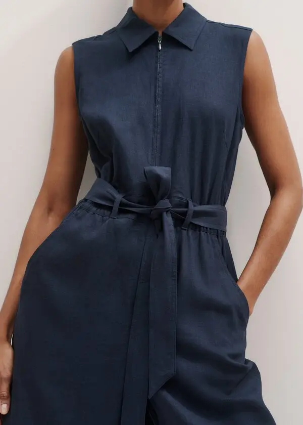 ME+EM Crease-less Linen Sleeveless Jumpsuit With Belt