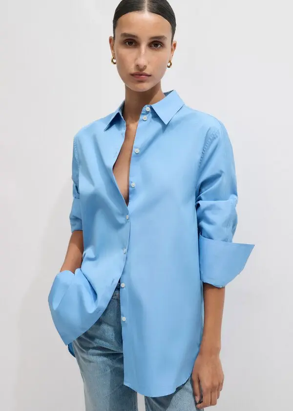 ME+EM Cotton Poplin Oversized Wide-sleeve Shirt - Chambray Blue