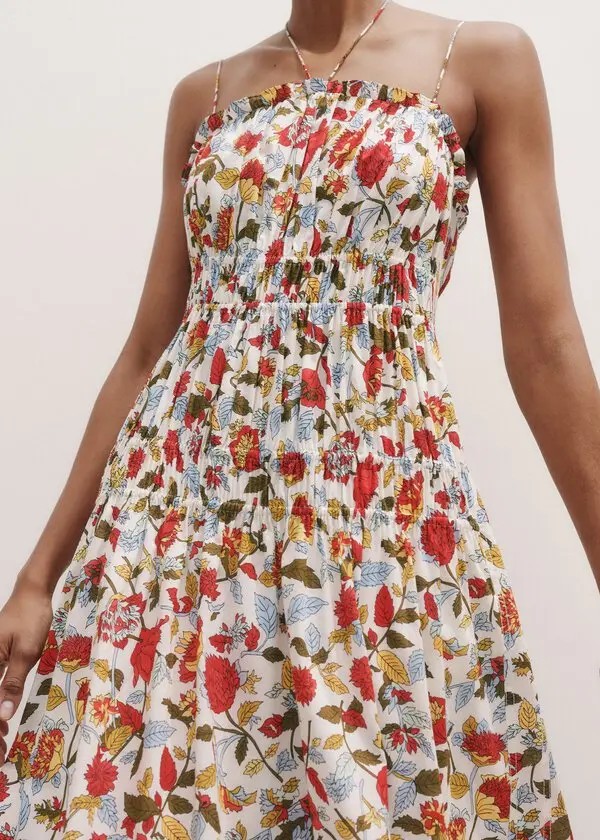 ME+EM Cotton Rosebush Print Midi Dress