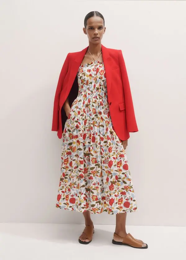 ME+EM Cotton Rosebush Print Midi Dress