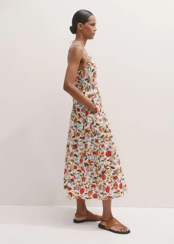 ME+EM Cotton Rosebush Print Midi Dress