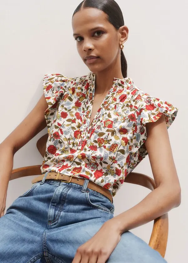 ME+EM Cotton Voile Rosebush Print Blouse