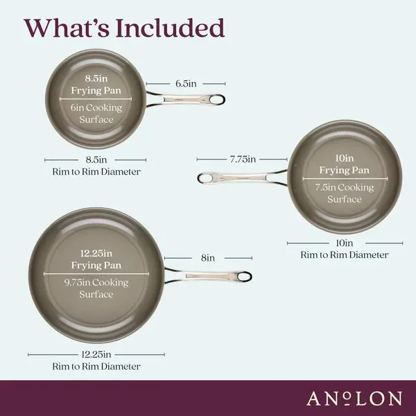 ANOLON Everlast Stainless Steel Ceramic Nonstick 3 Piece Frying Pan Set