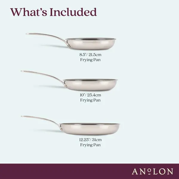 ANOLON Everlast Stainless Steel Ceramic Nonstick 3 Piece Frying Pan Set