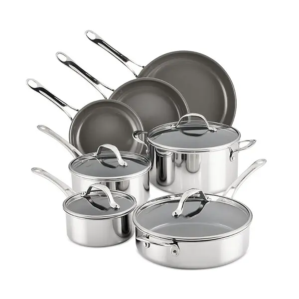 ANOLON Everlast Stainless Steel Ceramic Nonstick 11 Piece Cookware Set - Silver