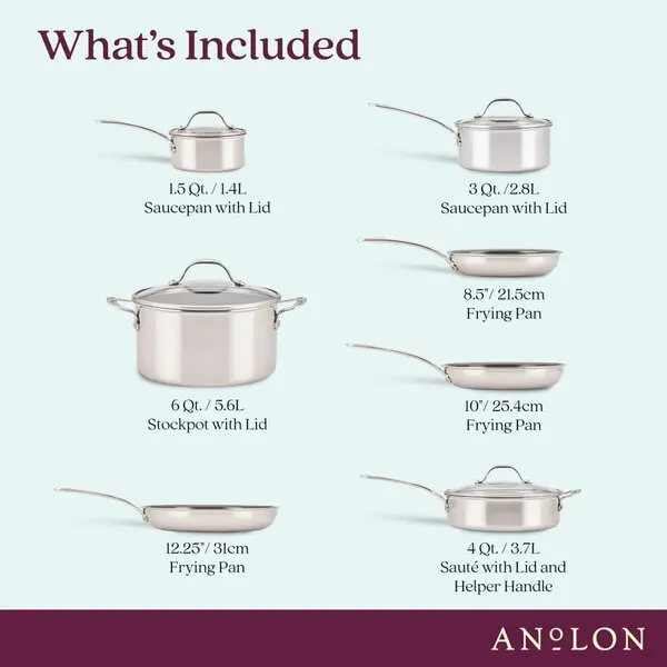 ANOLON Everlast Stainless Steel Ceramic Nonstick 11 Piece Cookware Set