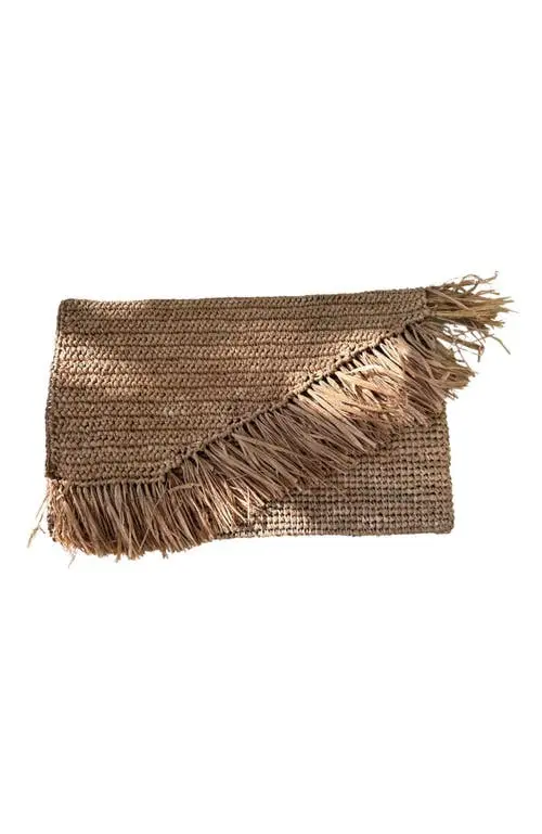 ZANATANY CONCEPTS Raffia Pouch With Fringe Detailing - Beige