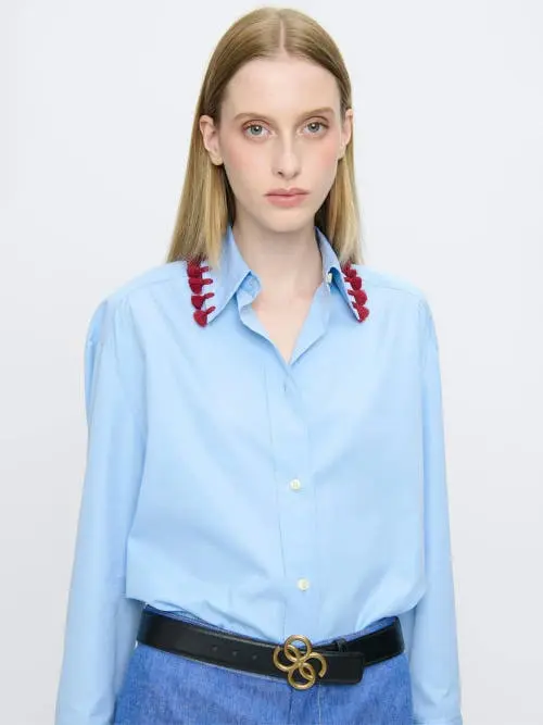 CALLAS MILANO Lyn Tassel Collar Shirt - Pale Blue