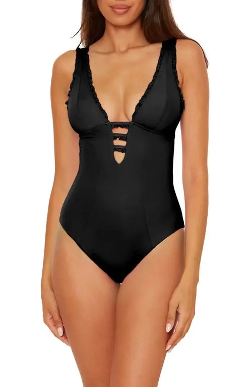 BECCA® By Rebecca Virtue Frills Plunge One-piece Swimsuit - Black