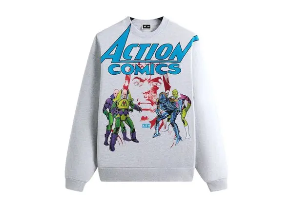 Kith X Superman Action Comics Nelson Crewneck Sweatshirt - Light Heather Grey