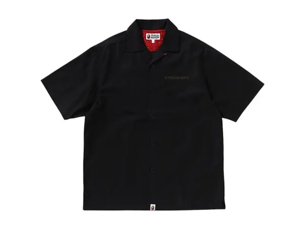 A BATHING APE Dragon Embroidery Open Collar Shirt - Black