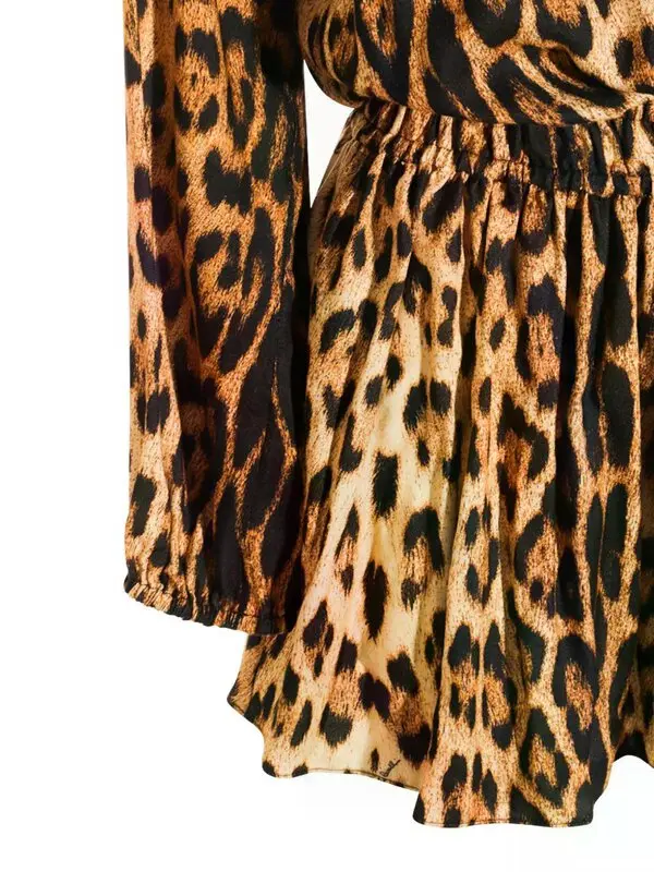 Roberto Cavalli Leopard-print Long-sleeve Dress