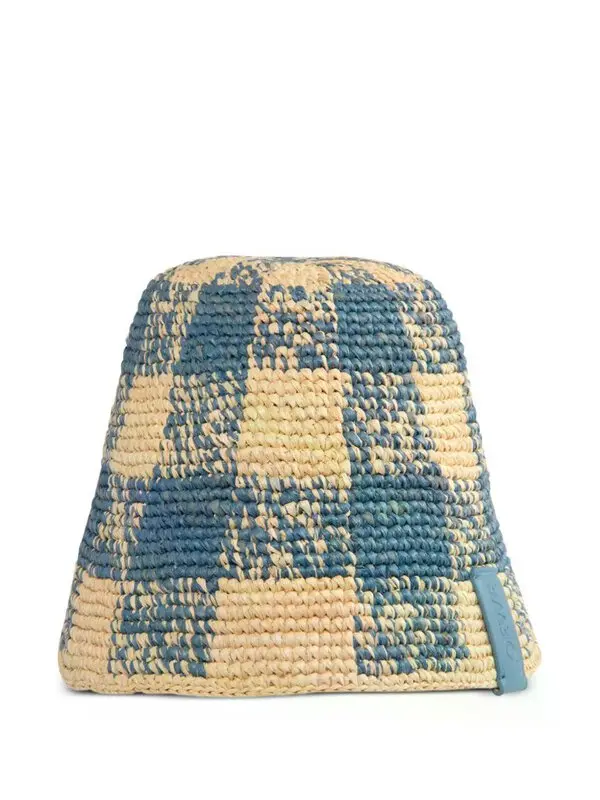 Loewe Checkered Straw Bucket Hat - Neutrals