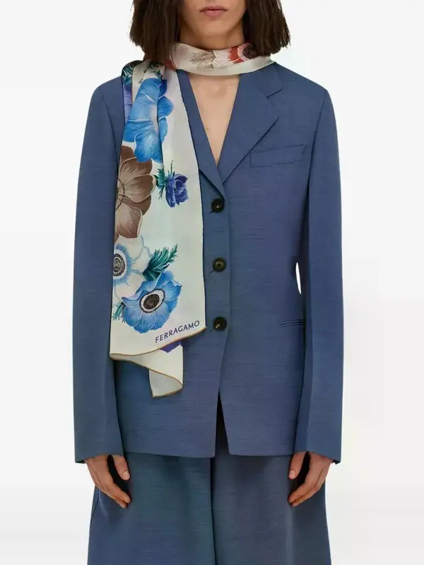 FERRAGAMO Anemone-print Silk Scarf - Blue