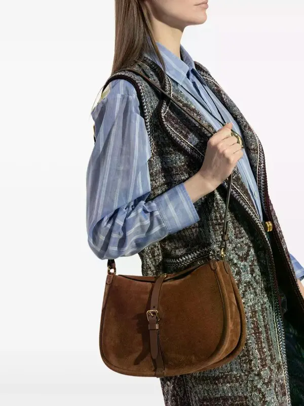 Etro Suede Crossbody Bag With Buckle Detail
