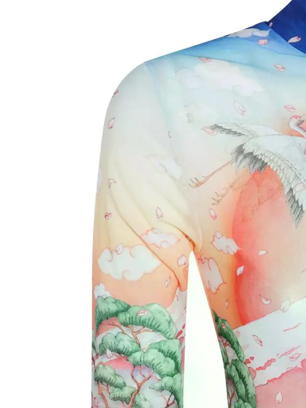 Casablanca Graphic Print High Neck Long Sleeve Top - Blue