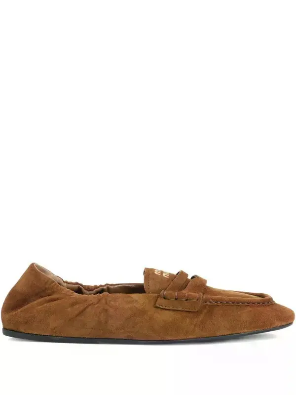 Miu Miu Ruched Suede Loafers - Brown