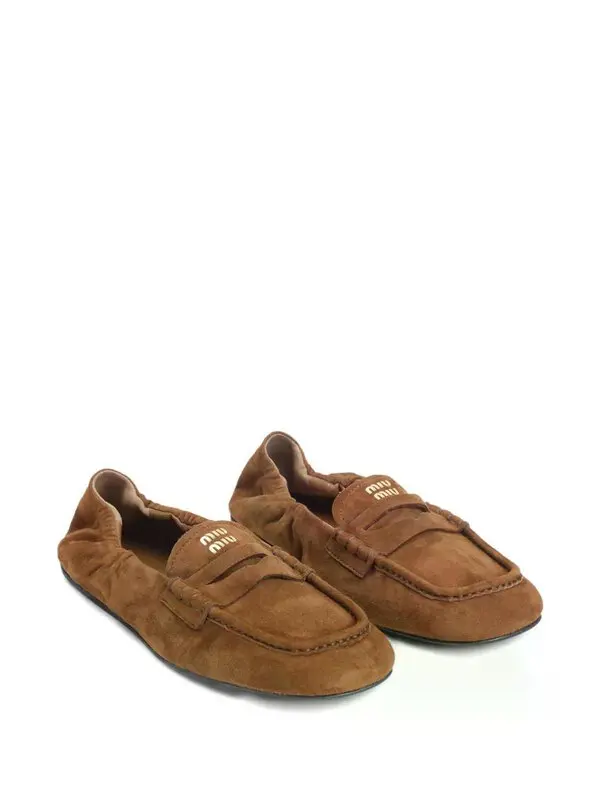 Miu Miu Ruched Suede Loafers - Brown