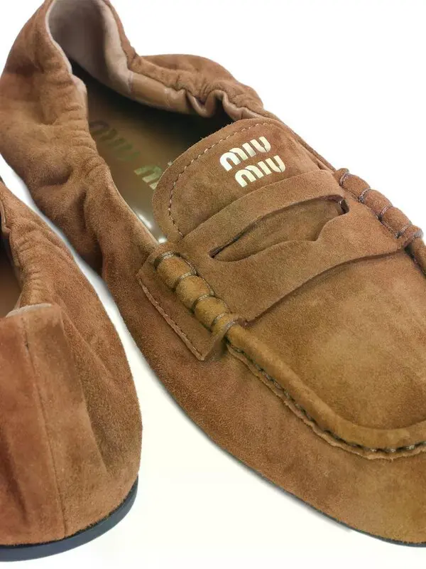 Miu Miu Ruched Suede Loafers - Brown