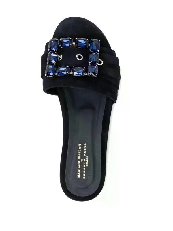 MADISON MAISON Fade Jeweled Buckle Khaki Sandals - Blue