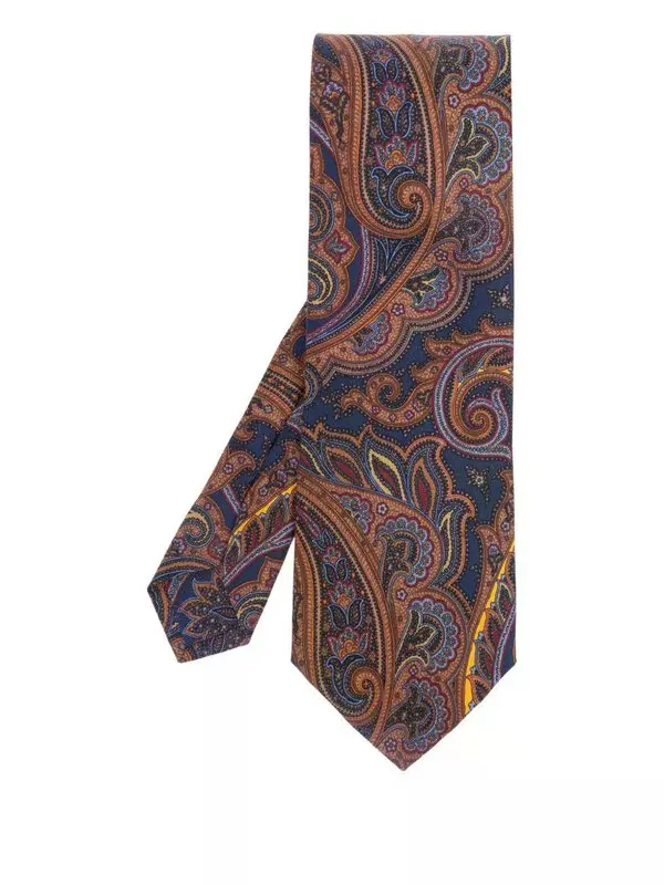 Etro Paisley Print Silk Neck Tie - Blue