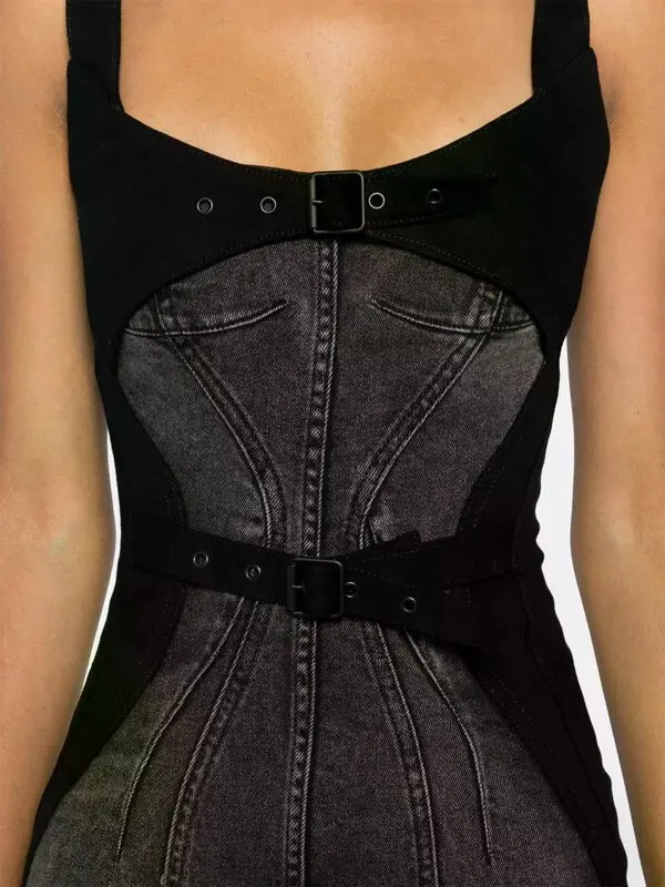 MUGLER Panelled Denim Midi Dress - Black