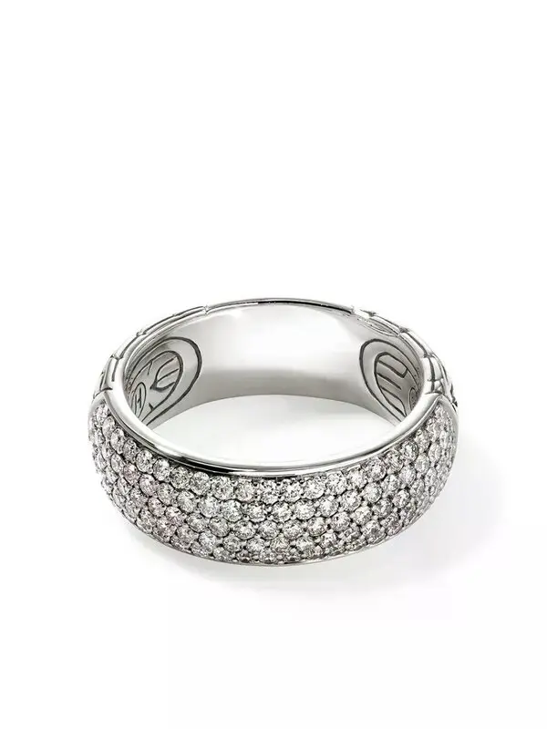 John Hardy 14kt White Gold Essential Diamond Band Ring - Silver