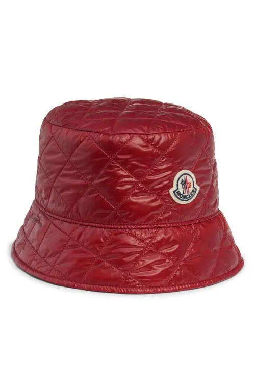 Moncler Diamond Quilted Nylon Bucket Hat - Red Auburn