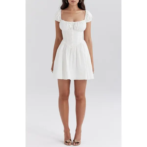 House Of Cb Nala Puff Sleeve Stretch Cotton Blend Minidress