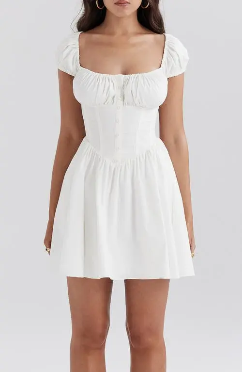 House Of Cb Nala Puff Sleeve Stretch Cotton Blend Minidress