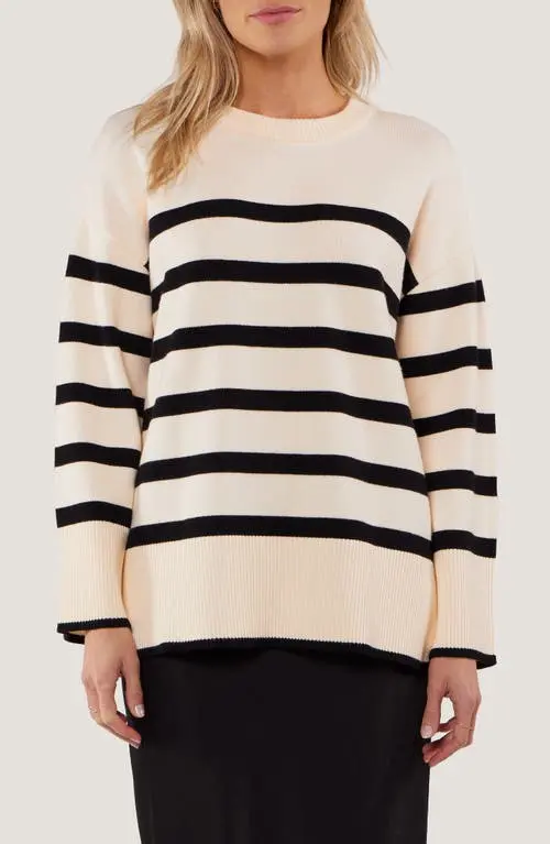 Matty M. Striped Crewneck Sweater - Ivory/black
