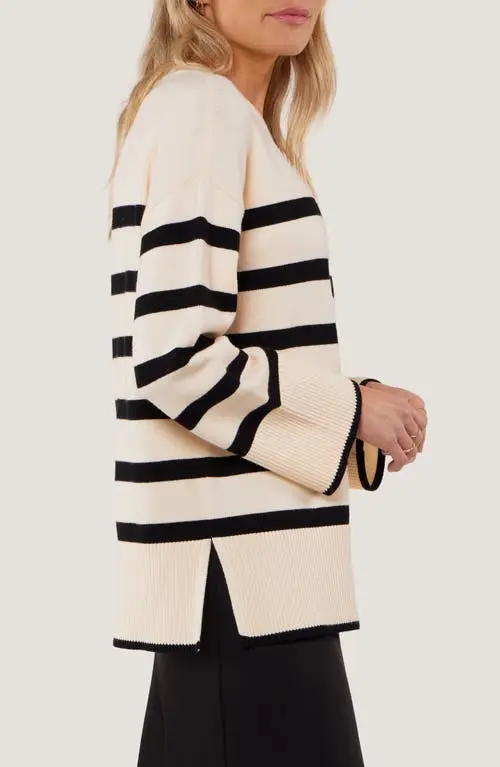 Matty M. Striped Crewneck Sweater - Ivory/black