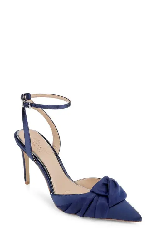 Badgley Mischka Federica Ankle Strap Pointed Toe Pump - Navy Satin