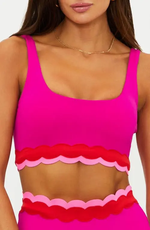 Beach Riot Marin Scallop Colorblock Bikini Top - Fuchsia Red Neon Pink Wave