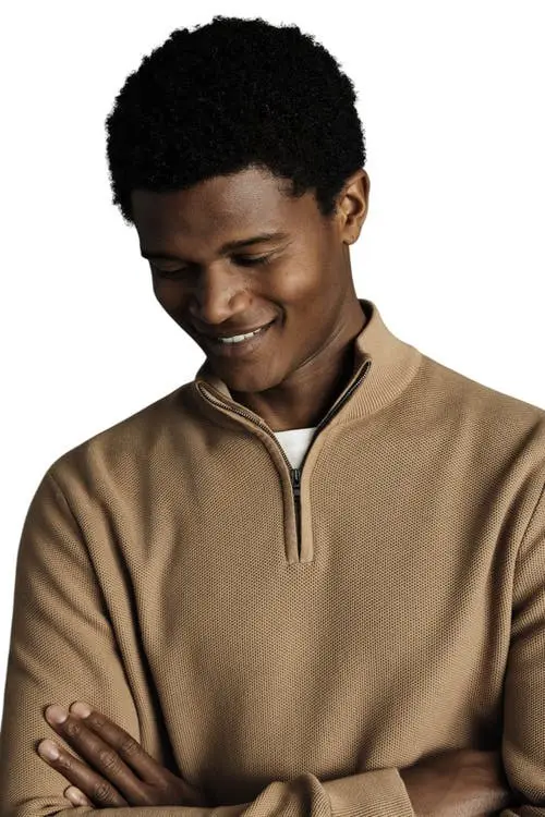 CHARLES TYRWHITT Cotton Zip Neck Sweater - Camel