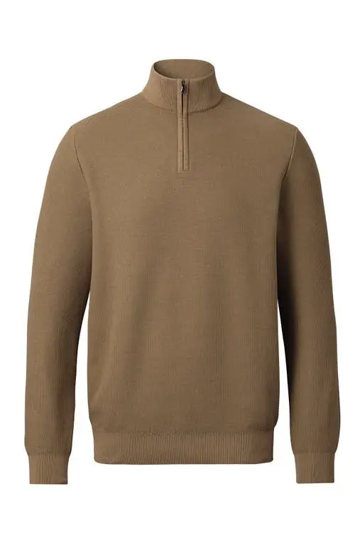 CHARLES TYRWHITT Cotton Zip Neck Sweater - Camel