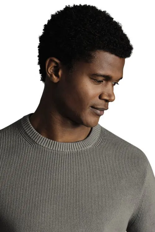CHARLES TYRWHITT Cotton Rib Crew Neck Sweater - Grey