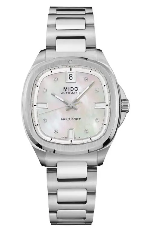 MIDO Multifort Diamond Square Automatic Bracelet Watch - White Mother Of Pearl