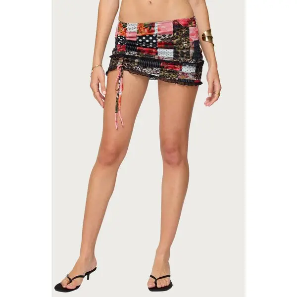 EDIKTED Kylo Cinched Print Mini Skirt - Mix