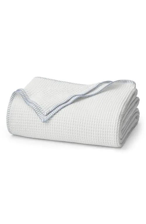 BOLL & BRANCH Organic Cotton Waffle Blanket - White/ Hydrangea