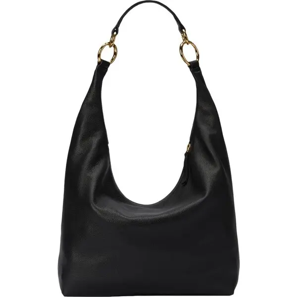 HYER GOODS Leather Convertible Hobo Ring Bag - Black/gold