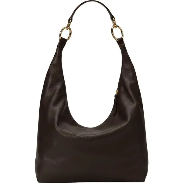 HYER GOODS Leather Convertible Hobo Ring Bag - Dark Chocolate