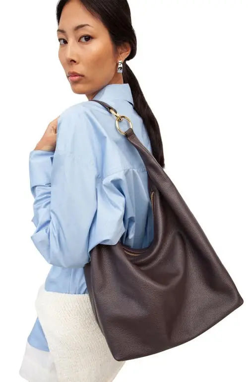 HYER GOODS Leather Hobo Ring Bag - Dark Chocolate