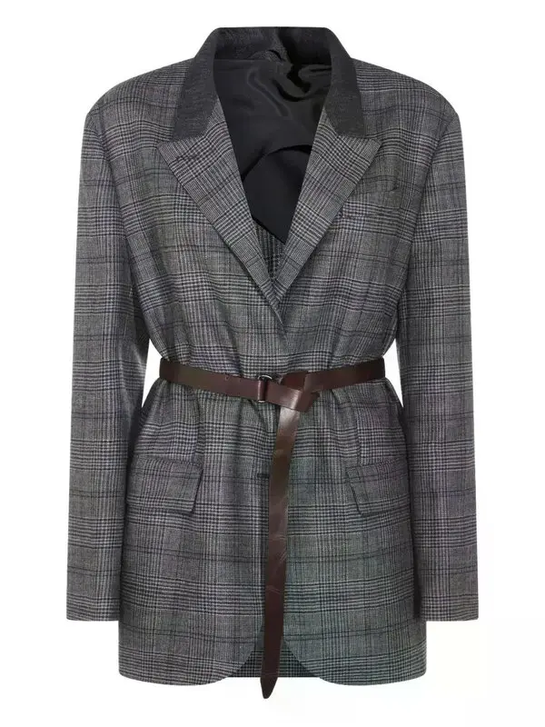 Brunello Cucinelli Belted Check Pattern Blazer