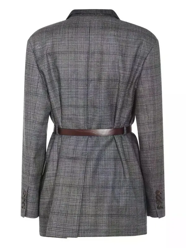 Brunello Cucinelli Belted Check Pattern Blazer