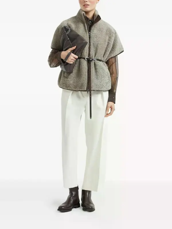 Brunello Cucinelli Shearling Jacket With Monili Chain Detail