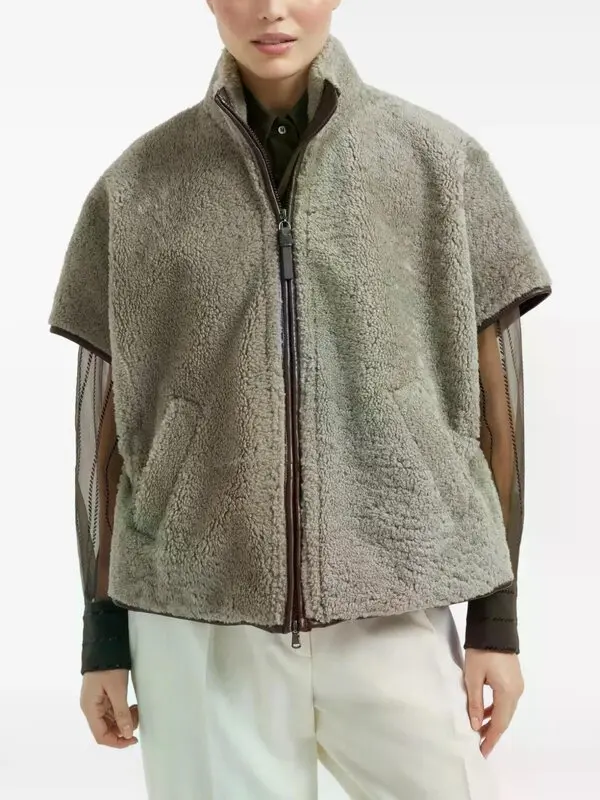 Brunello Cucinelli Shearling Jacket With Monili Chain Detail